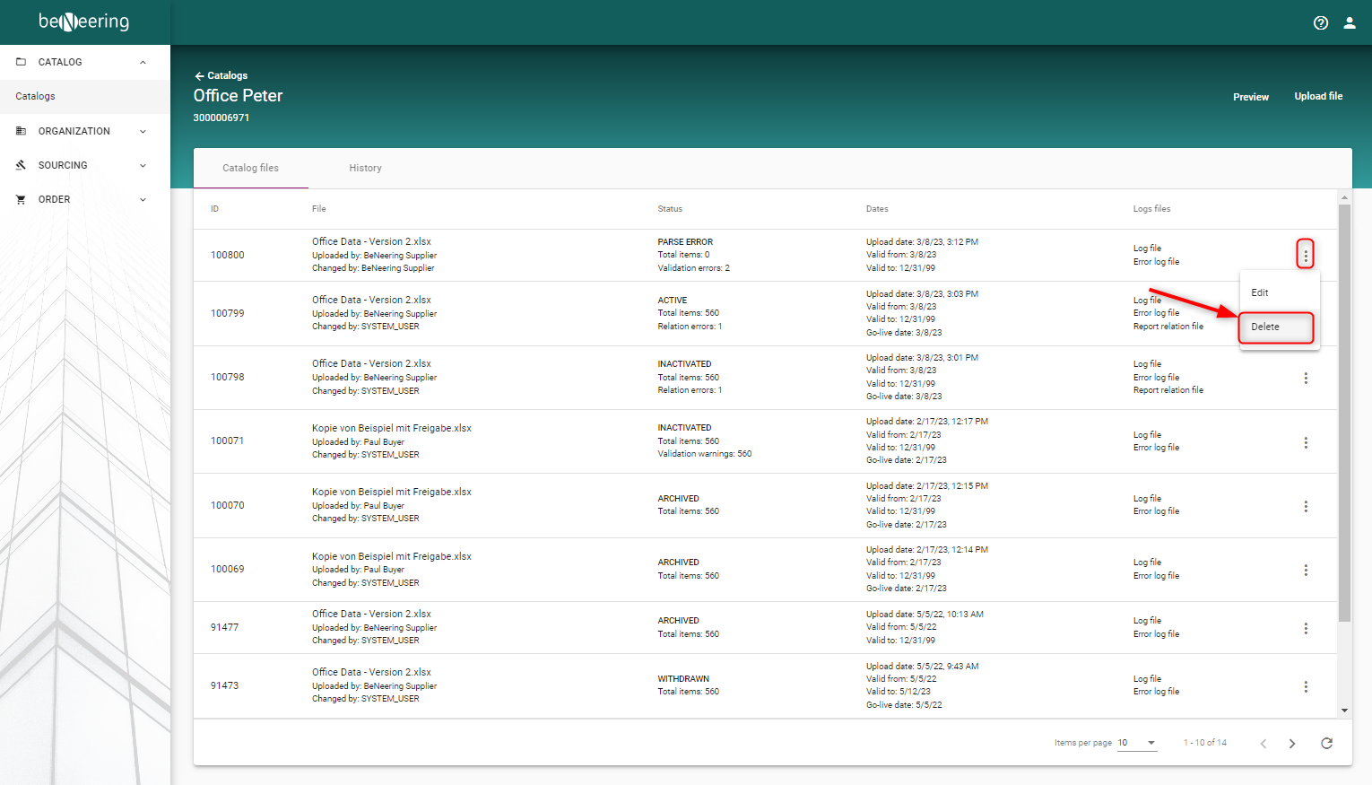 How to delete a Catalog file